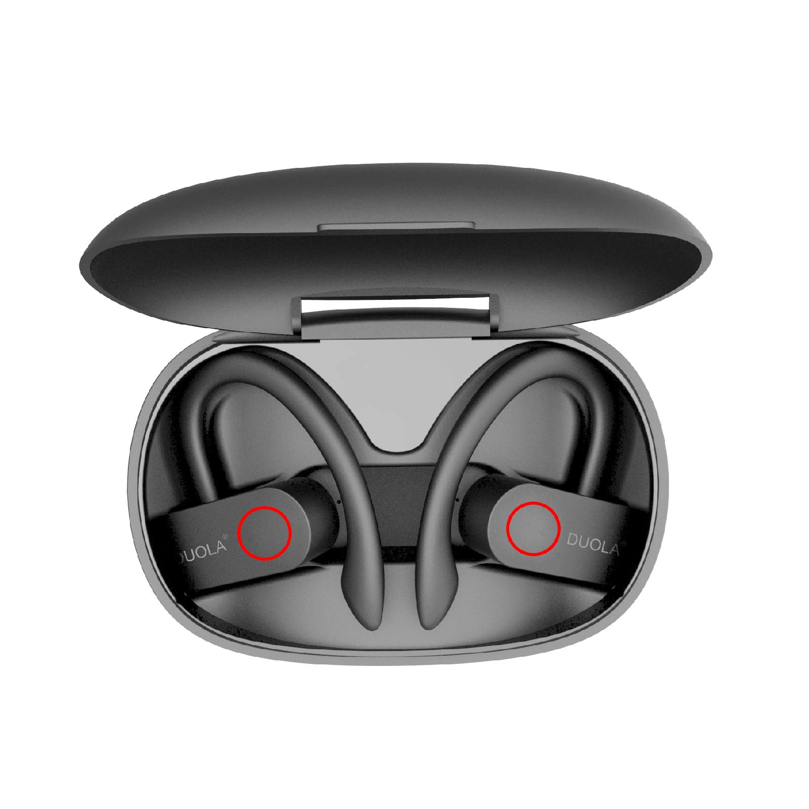 Duola Bluetooth 5.0 Earbuds with Ear Hook, Sport Wireless Headphones, Noise-Cancelling, 8 Hours Playtime, High Stereo-Sound Quality, Compatible with iOS/Android/Windows, Black