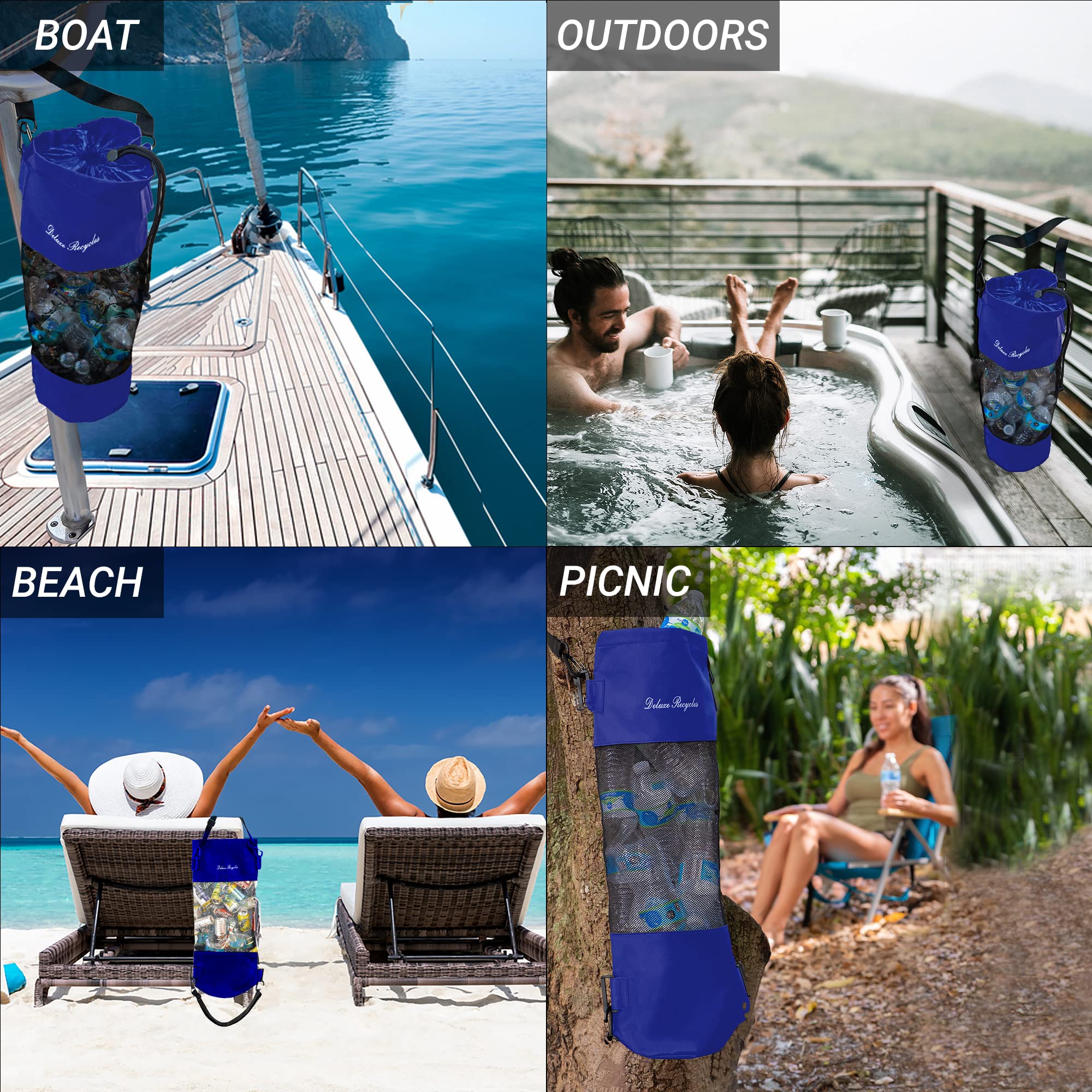 Deluxe Recycles Portable Mesh Trash Bag for Boat - Washable Leakproof Outdoor Garbage Bags for Boat, Kayak or Camper β Lightweight & Large Capacity Bin Bag (Blue)