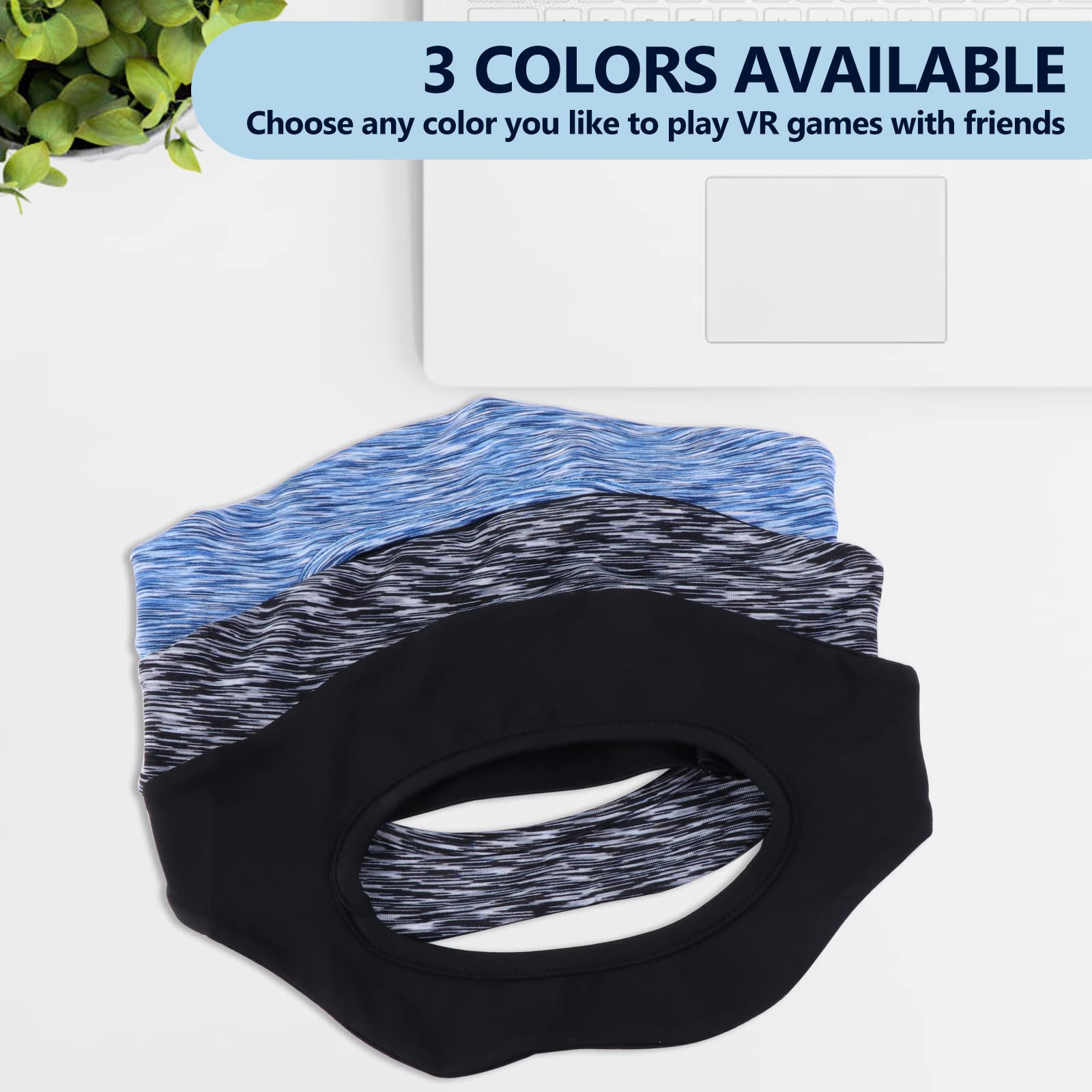Flokinice 3Pcs VR Mask Cover Breathable Sweat Band for Oculus Go Quest 2, Adjustable Protect Facial Skin Replace Silicone Face Cover Pad for HTC Vive, PS, Gear, VR Workouts (Black/Blue/Grey)