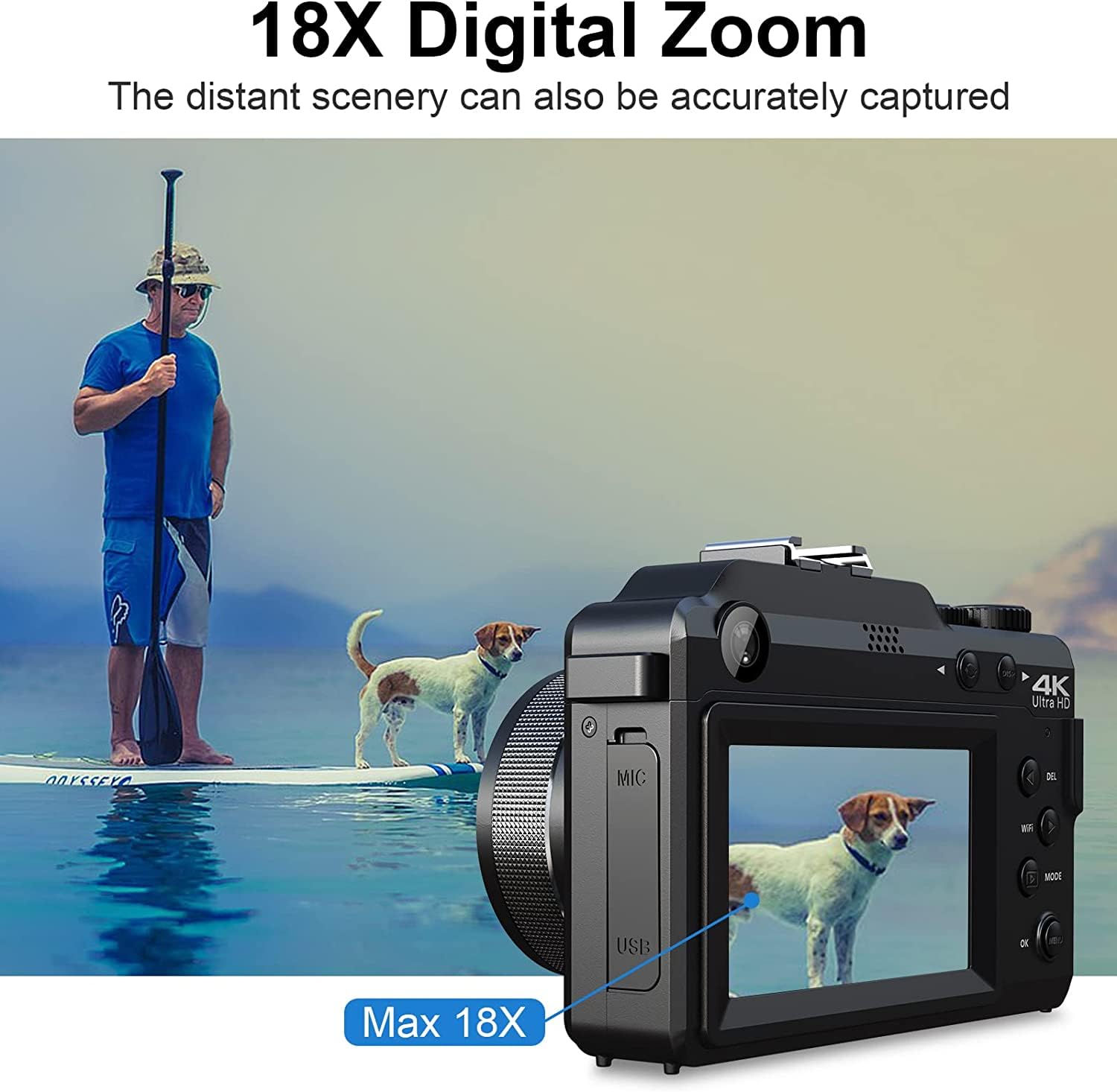 Digital Camera,Cameras for Photography,48MP&4K&18X Zoom,AutoFocus,Anti-Shake,32GB Micro SD+2 Batteries,Travel Portable Camera Beginner Vlogging Camera Black,Gray