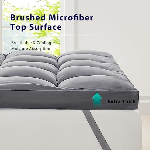 Timimi Mattress Topper Queen - Cooling Pillow Top Mattress Topper Queen Size Extra Thick Plush Bed Topper Down Alternative Overfilled Soft Mattress Pad for Back Pain
