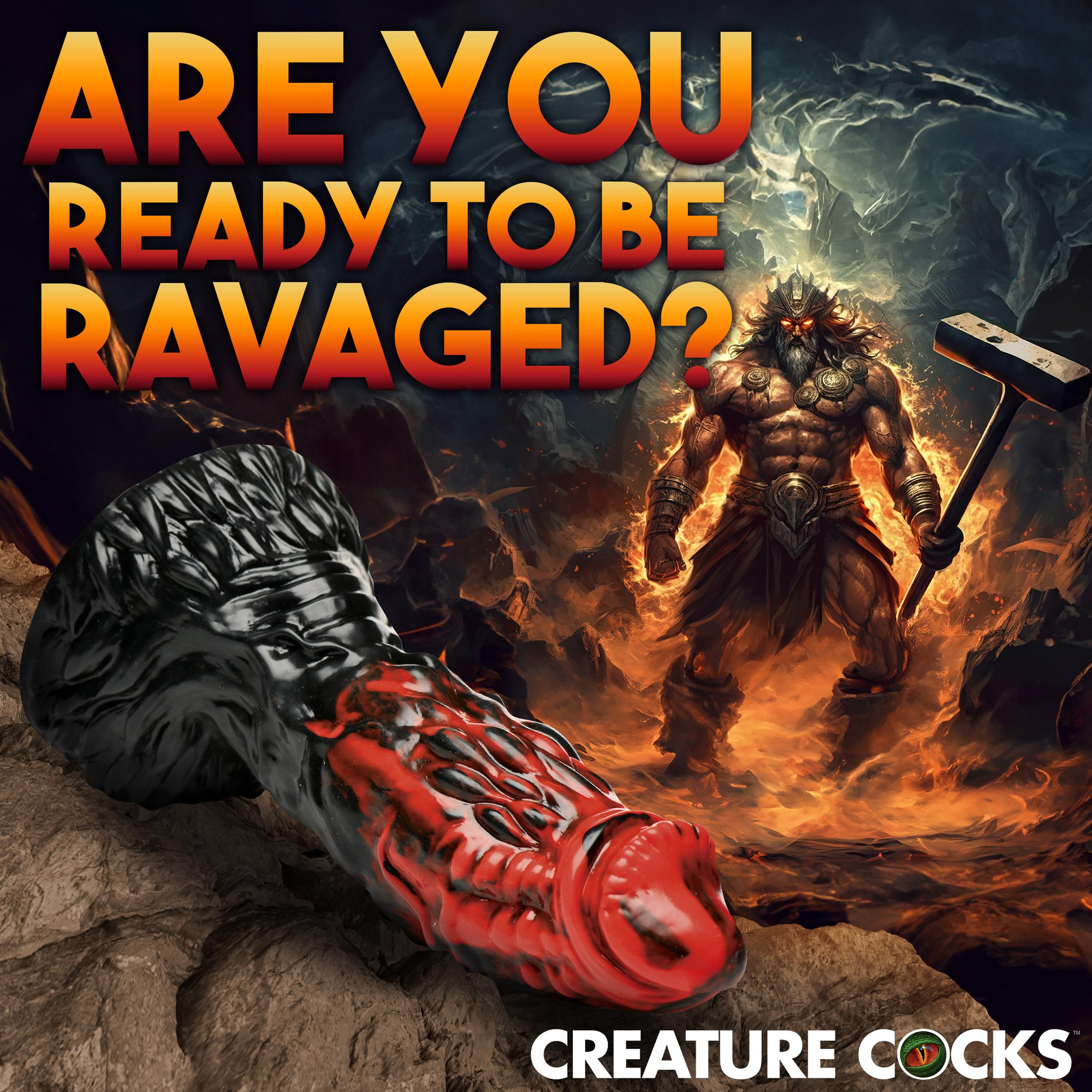 CREATURE COCKS Vulcan Silicone Dildo for Men, Women & Couples. Firm and Flexible, Strong Suction Base, Fantasy Dildo, Unique Texture. Premium Phthalate-Free & Body-Safe Silicone. 1 Piece, Red