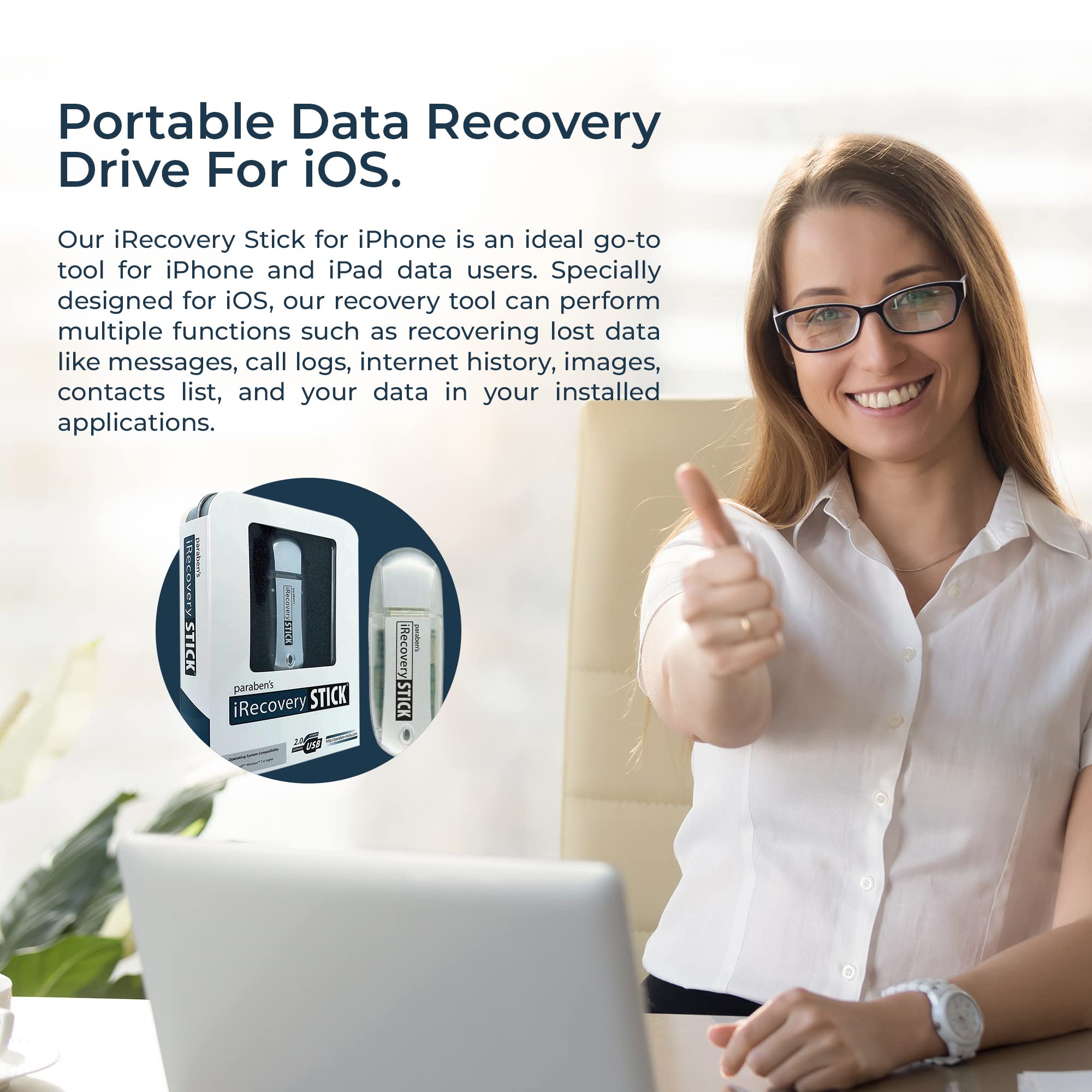 Paraben iRecovery Stick - Data Recovery Stick for iPhone and iPad - Deleted Files Recovery & Backup Stick Compatible with Windows Software - iPhone and iPad Data Recovery Portable Flash Drive