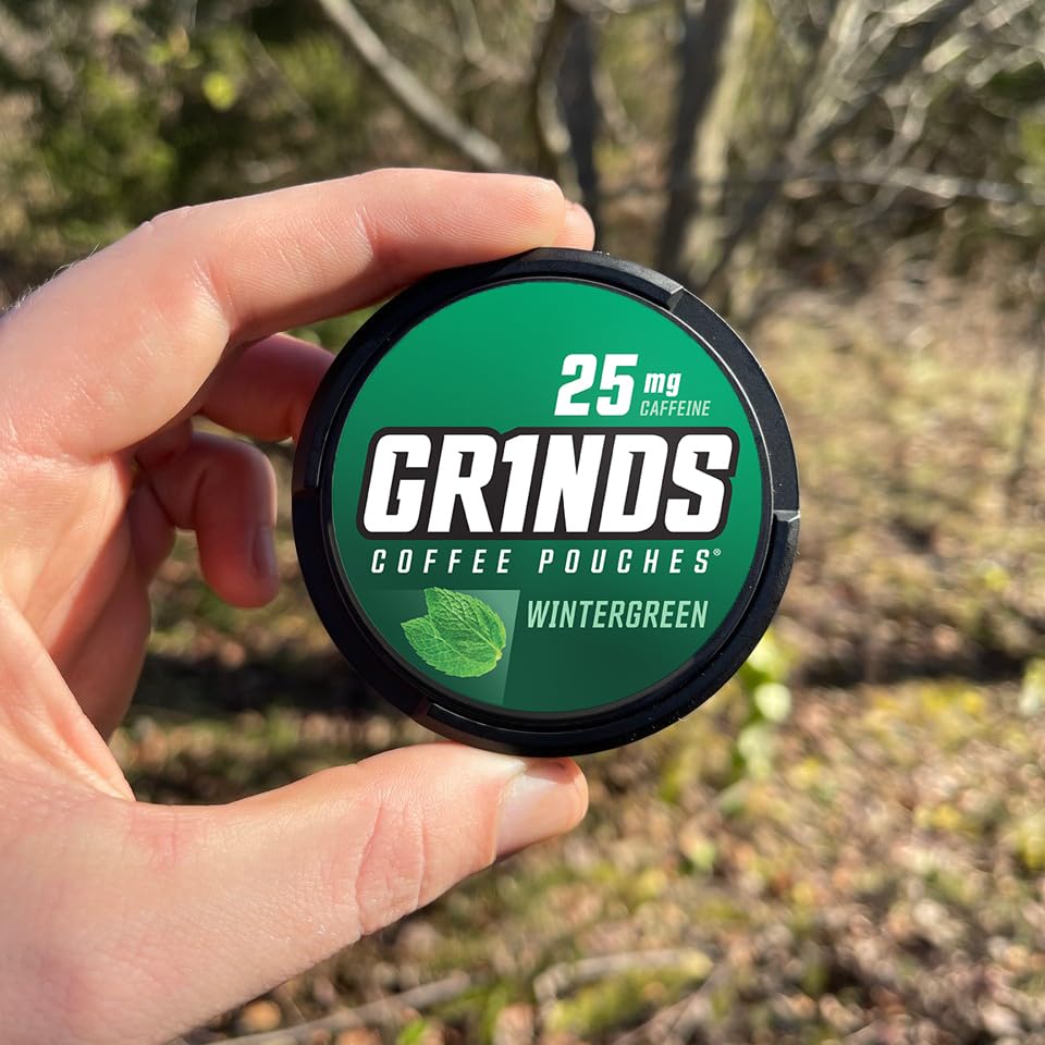 Grinds Coffee Pouches | 3 Cans of Wintergreen | 18 Pouches Per Can | 1 Pouch eq. 1/4 Cup of Coffee (Wintergreen)