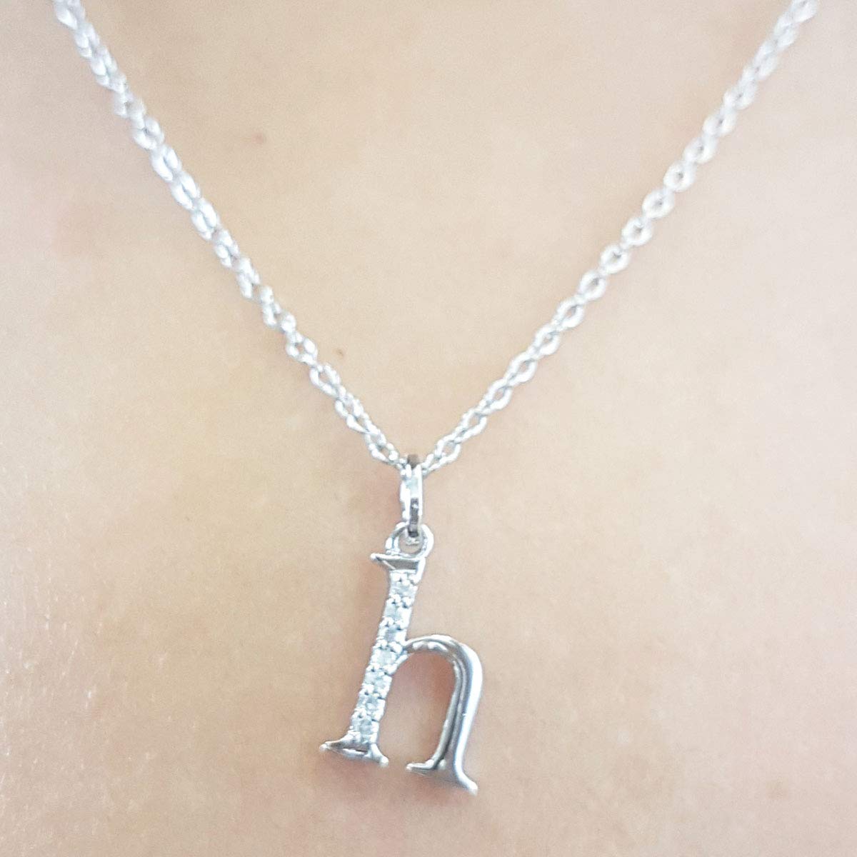 Dazzlingrock Collection 0.05 Carat (Ctw) 10K Diamond Lowercase Letter 'h' Initial Pendant for Mother's Day, White Gold