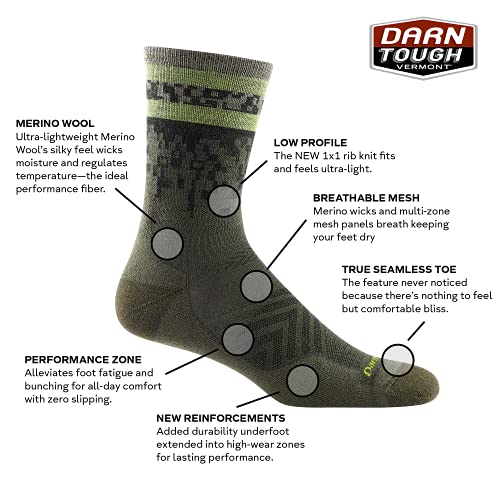 Darn Tough Men's Tempo Micro Crew Ultra-Lightweight with Cushion - Medium Fatigue Merino Wool Socks for Running
