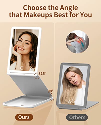 Jack & Rose Travel Makeup Mirror with Magnification, Travel Mirror with Light, Adjustable Height and Angle, Portable Folding Mirror
