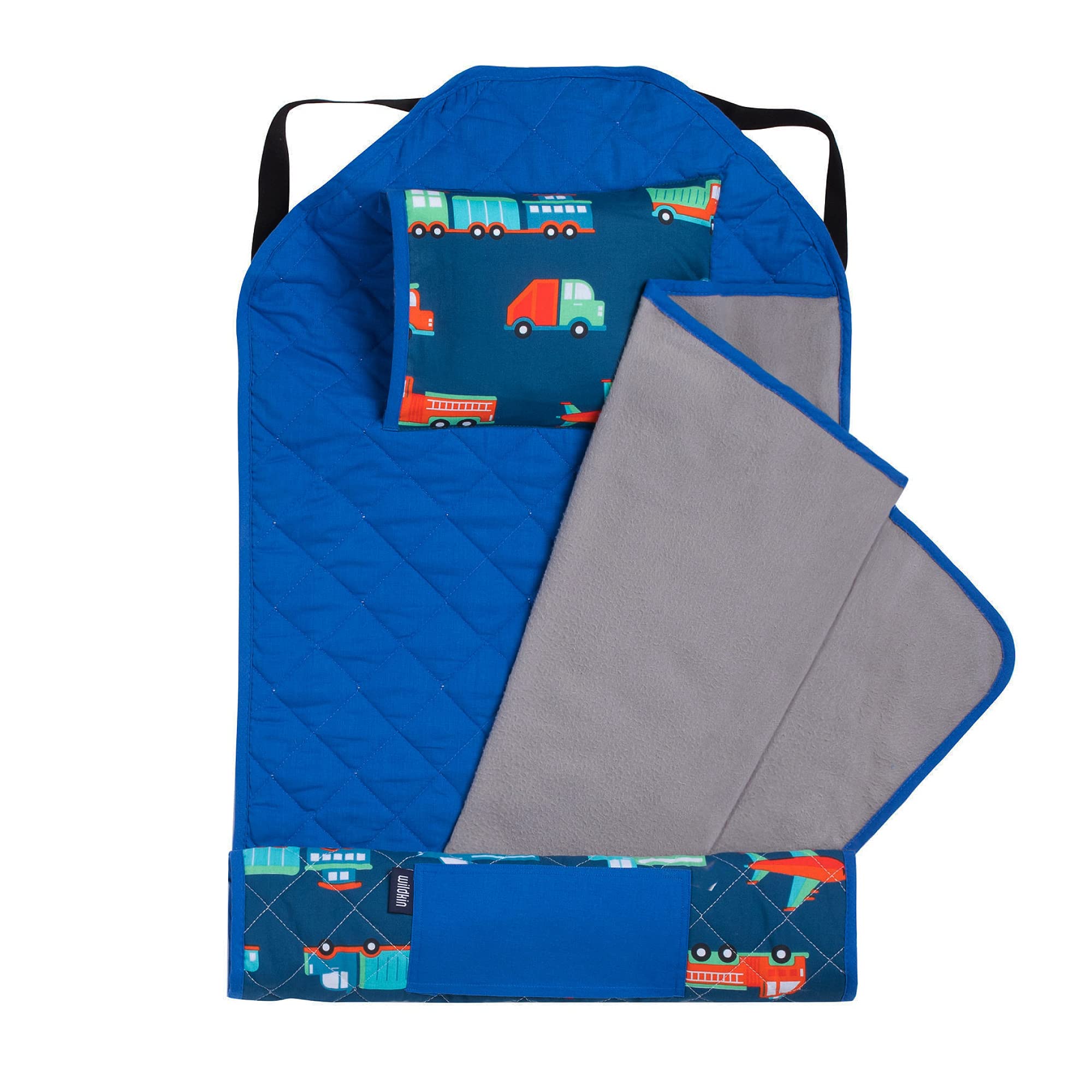 Wildkin Kids Modern Nap Mat with Reusable Pillow for Boys & Girls, Perfect for Elementary Sleeping Mat, Features Elastic Corner Straps, Soft Cotton Blend Materials Nap Mat for Kids (Transportation)