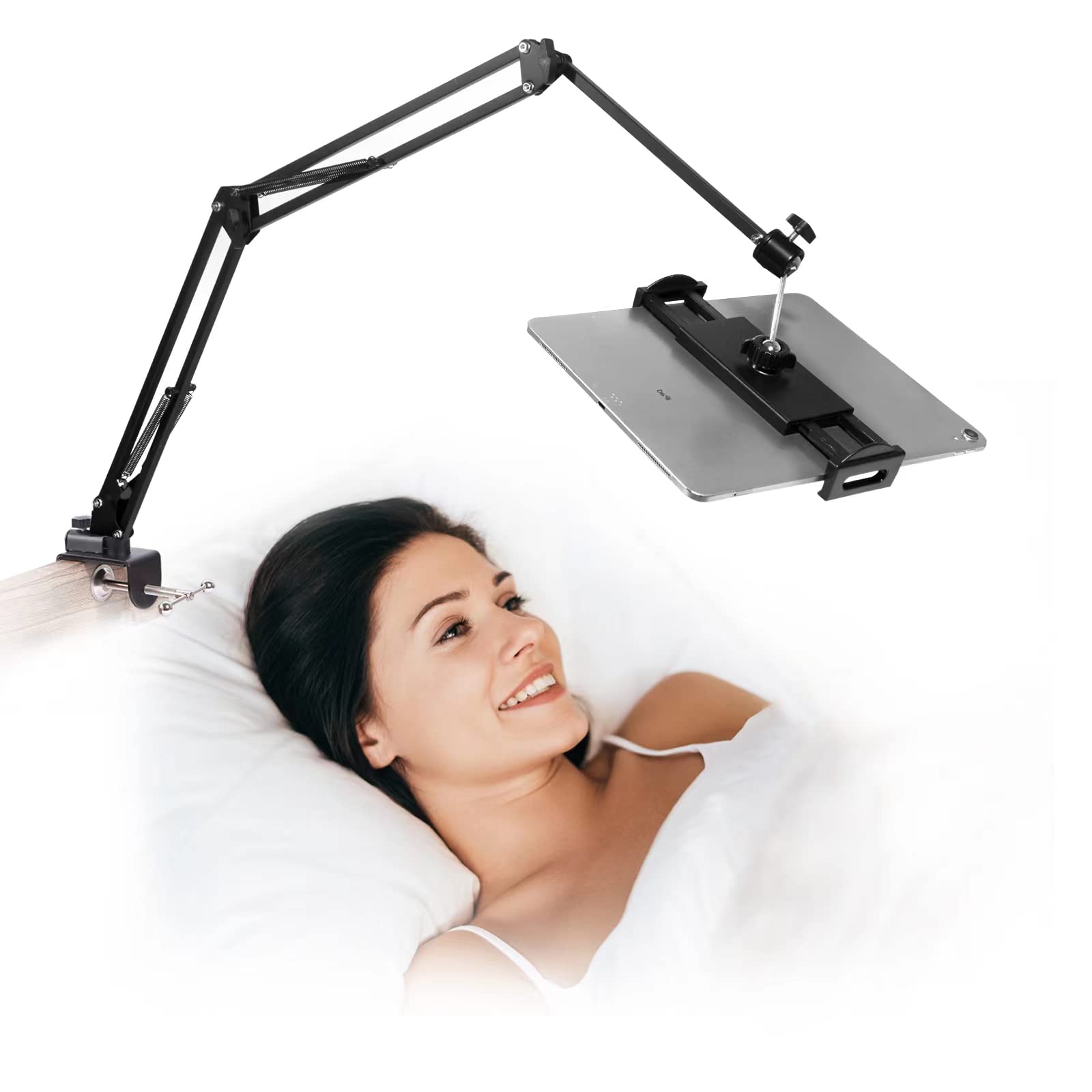 Hasinart Tablet Holder for Bed, 4-Joint Adjustable iPad Holder for Bed, 360° Rotating Tablet Arm Stand for iPad, iPhone, Sumsung Tab, Switch and Other 4.7~12.9'' Phones and Tablets