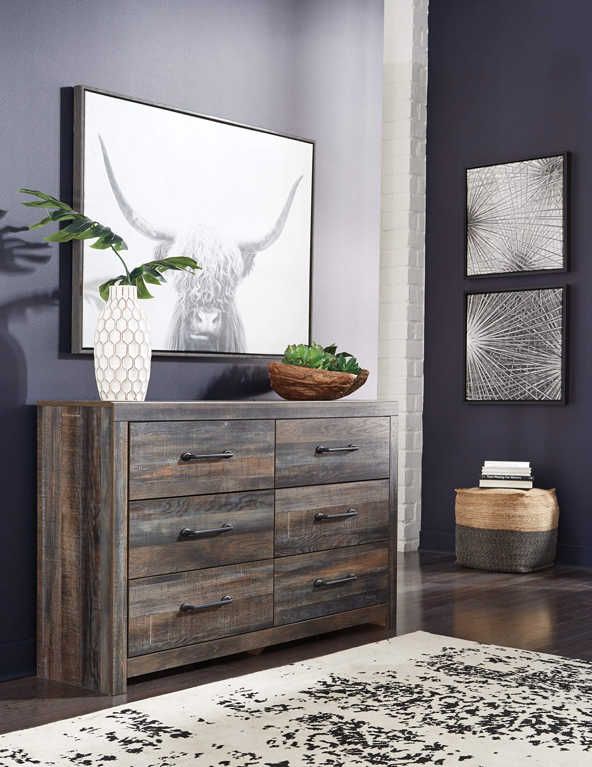 Signature Design by Ashley Drystan Rustic Industrial 6 Drawer Dresser, Weatherworn Brown