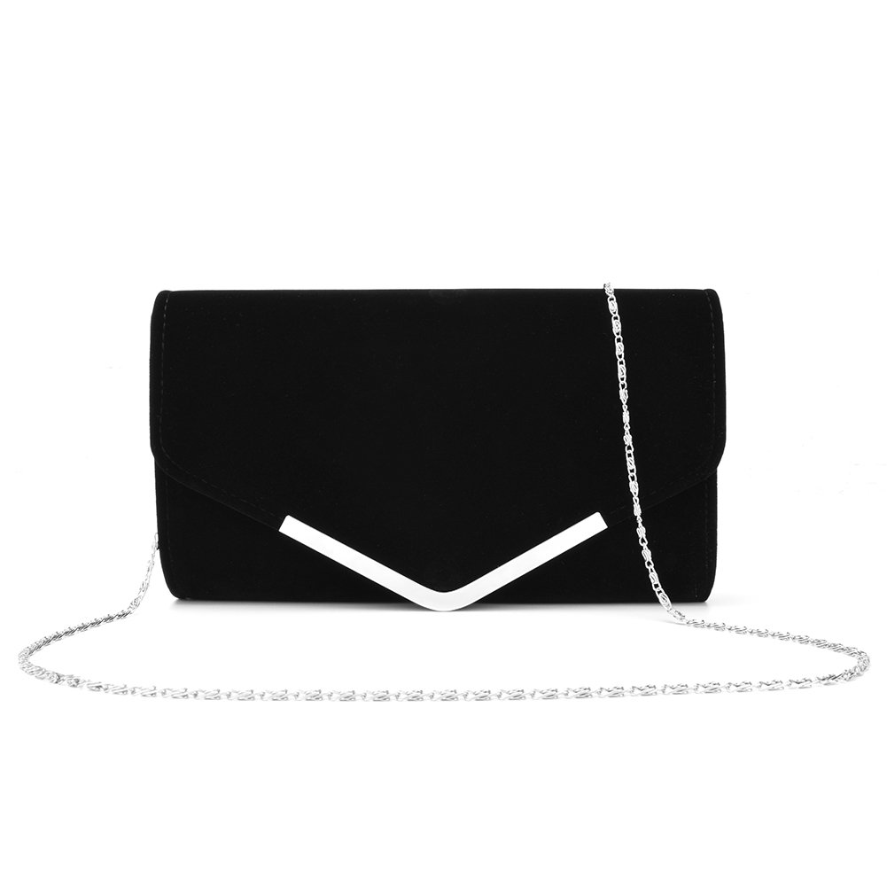 U-Story Womens Velvet Bridal Clutch Evening Prom Wedding Shoulder Chain Bag Handbag (Black)