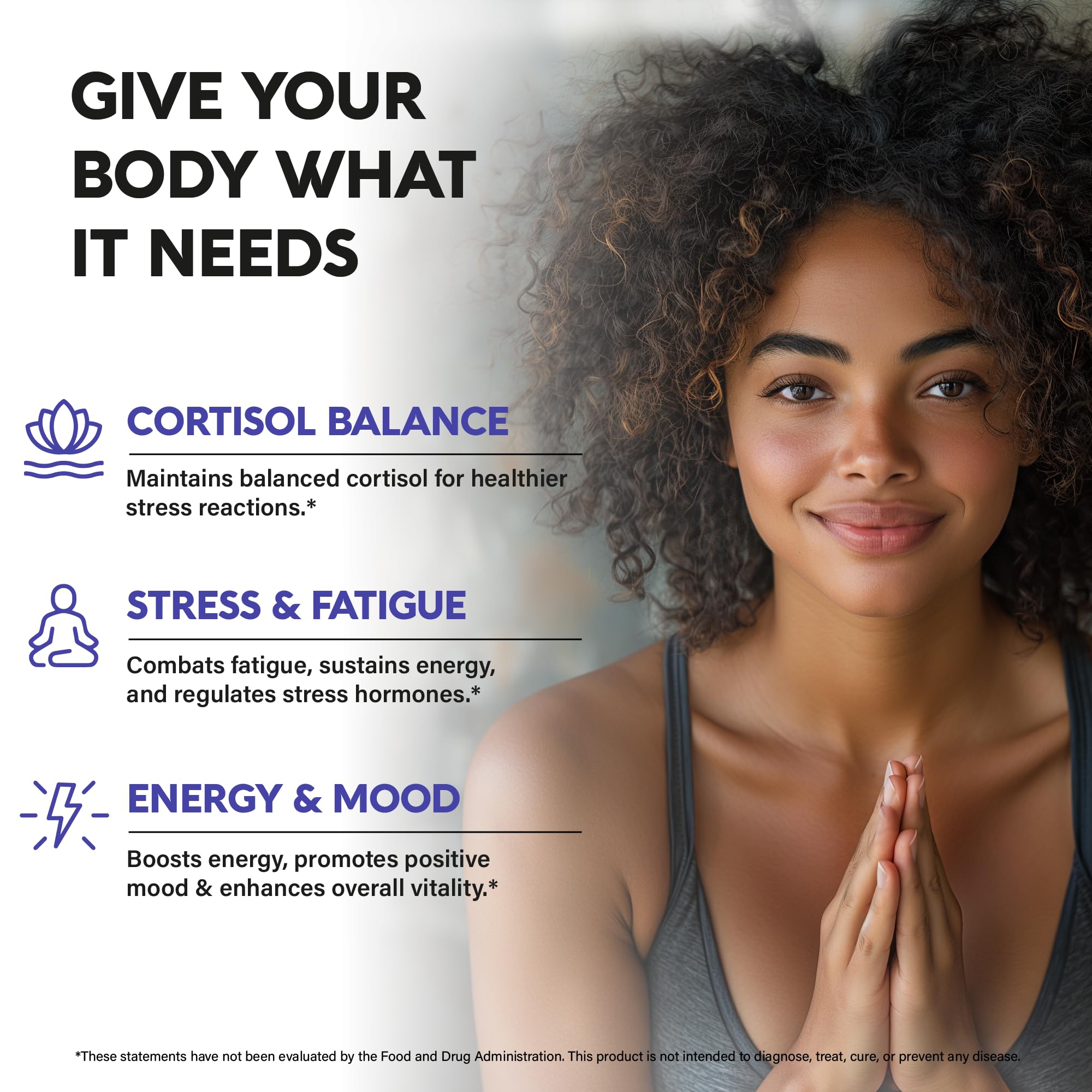 Cortisol Supplement - Made in USA Supplement - Mood, Focus, Sleep Support - Vegan, Non-GMO, 2 Month Supply, Natural Flavor