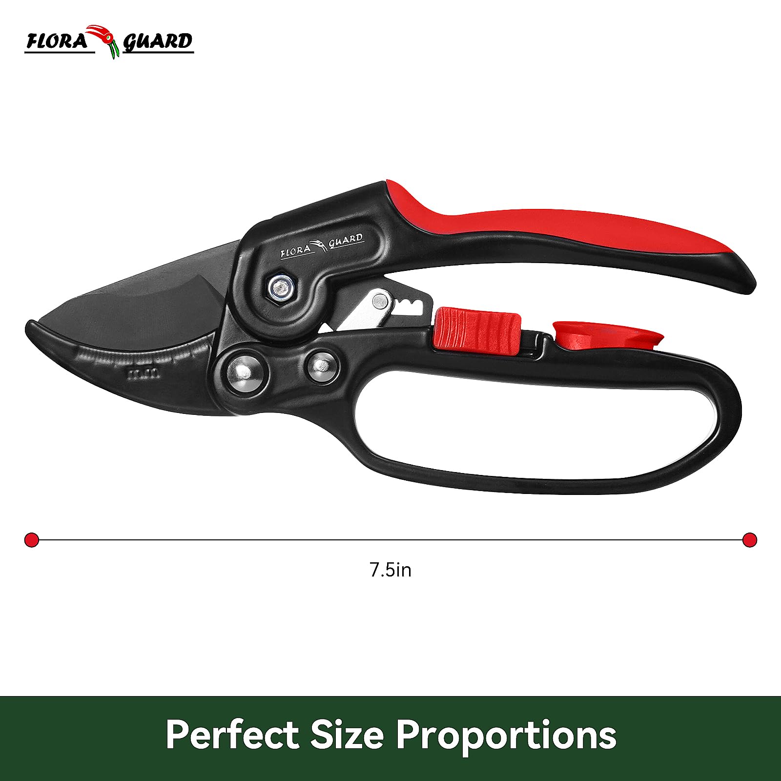 FLORA GUARD Garden Clippers, Professional Ratchet Pruning Shears, Increases Cutting Power 3x, Sharp Gardening Scissors, Cutting Rose, Flower, Hedge, Stem, Tree, Perfect for Weak Hands & Arthritis