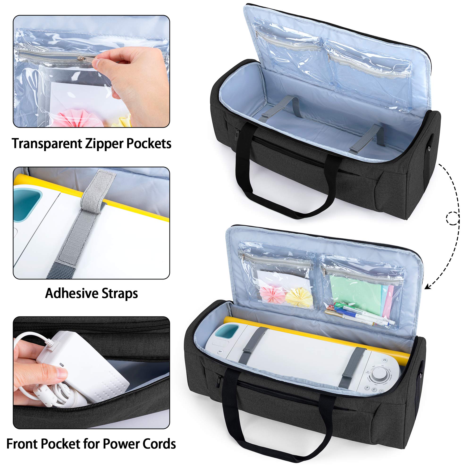 CURMIO Carrying Case Compatible with Cricut Explore Air 2, Cricut Maker, Silhouette Cameo 4 and Cameo 3, Craft Storage Bag with Pockets for Die Cutting Machine, Black(Patented Design)