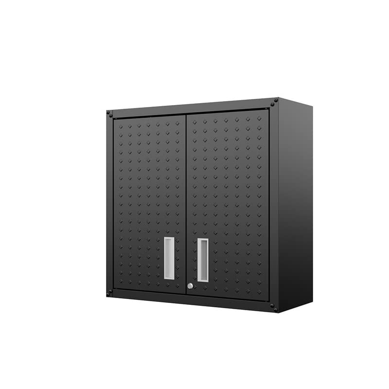Pemberly Row Space Saving Metal 2 Piece Garage Storage Set with 2 Door Floating Cabinets in Charcoal Grey