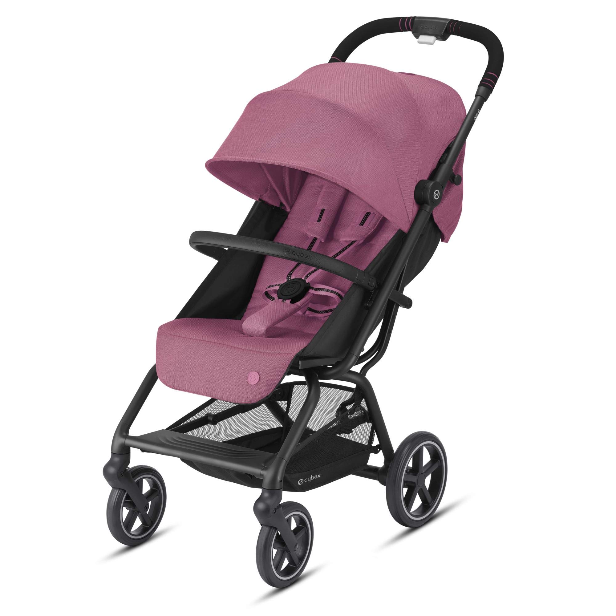 CYBEX Eezy S + 2 Stroller, Lightweight Travel Stroller, Compatible with All CYBEX Infant Car Seats, Compact Fold, Stands for Storage, All-Terrain Wheels, Baby Stroller for 6 Months+, Magnolia Pink