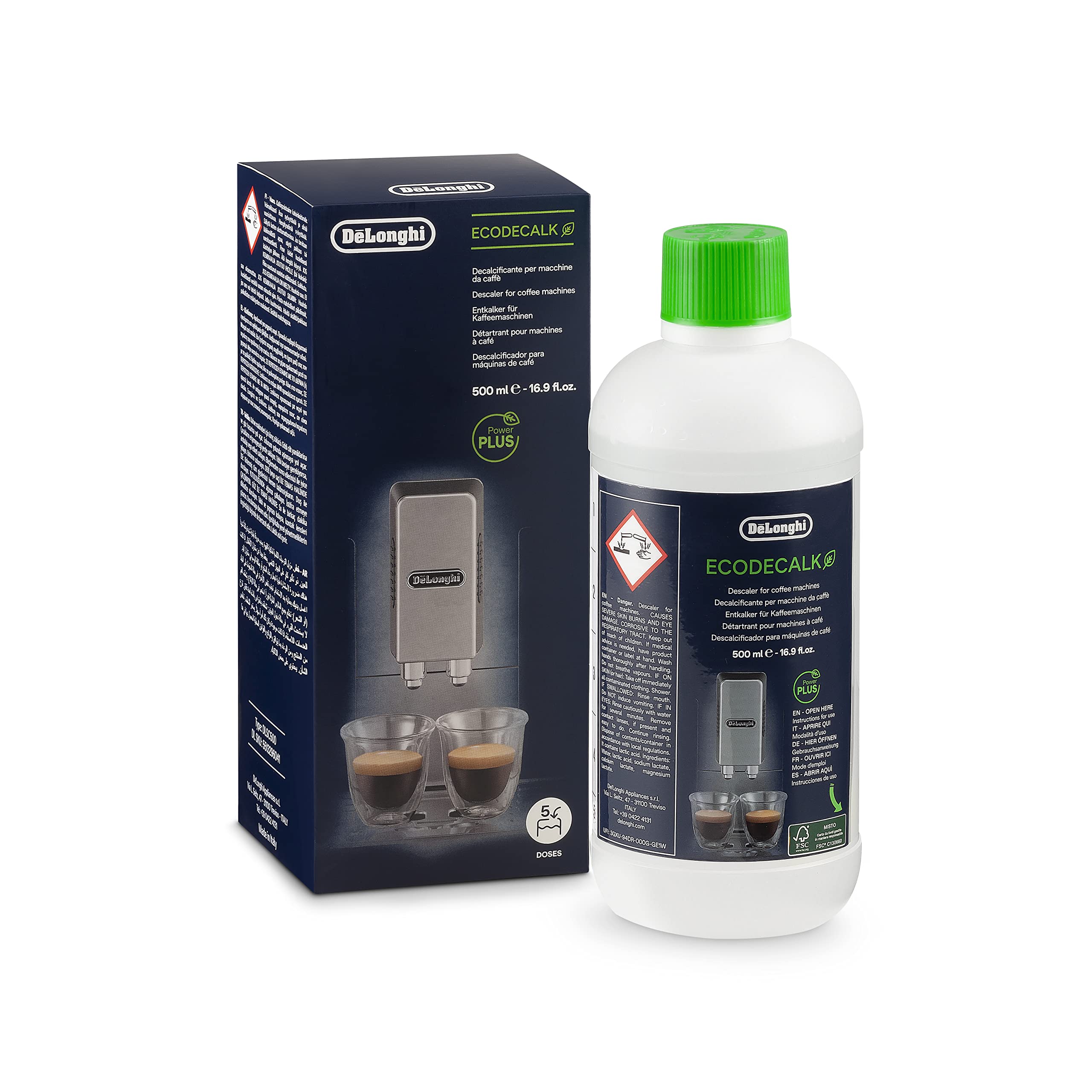 De'Longhi ECAM35020B Dinamica Automatic Coffee & Espresso Machine TrueBrew (Iced-Coffee), Burr Grinder + Descaling Solution, Black & EcoDecalk Descaler, 16.90 oz (5 uses)