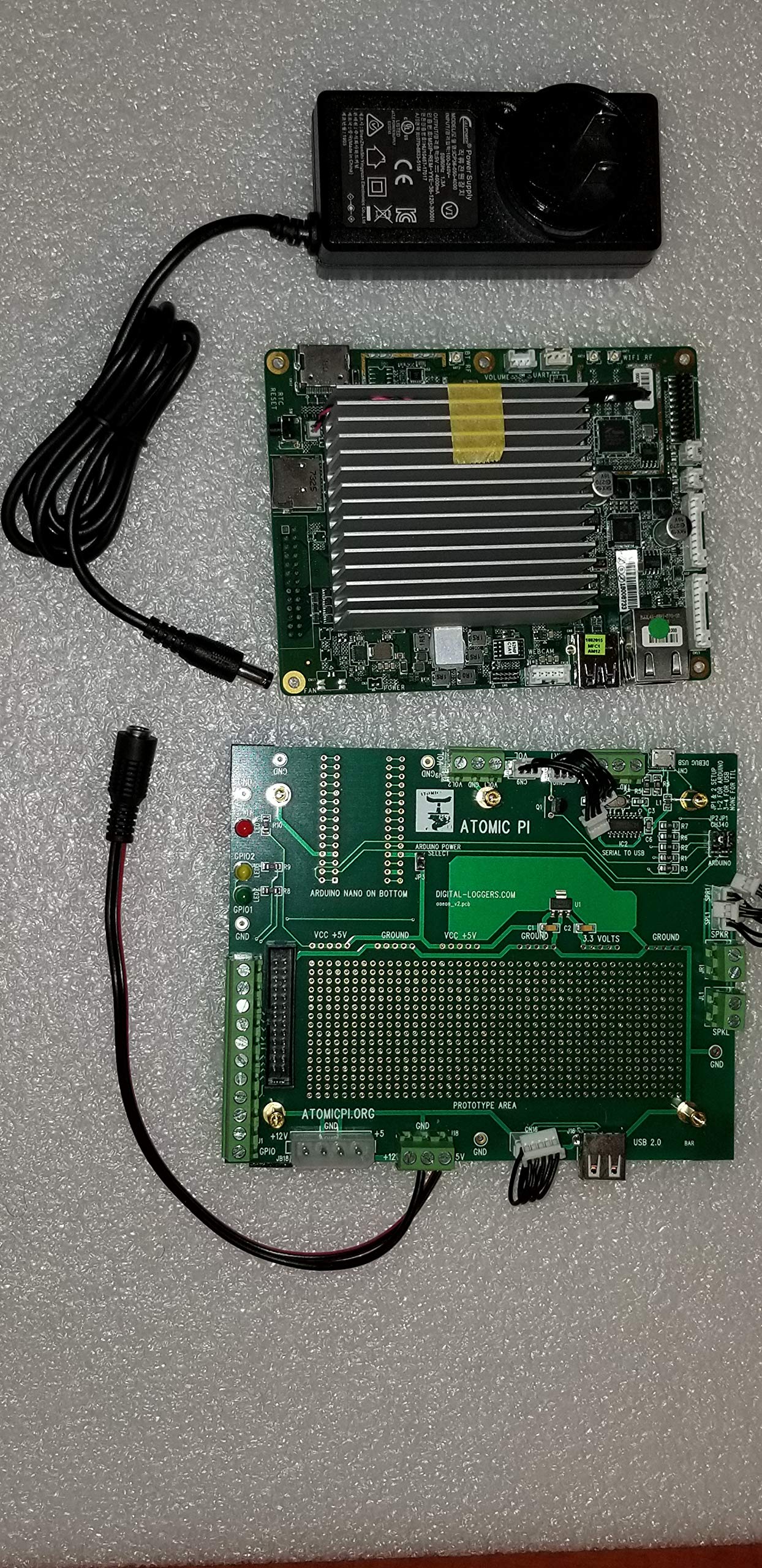 Digital Loggers, FullPower ShakaWorld Bundle: Atomic Pi with Full Breakout Board, Power Adapter and Female Barrel Jack Pigtail