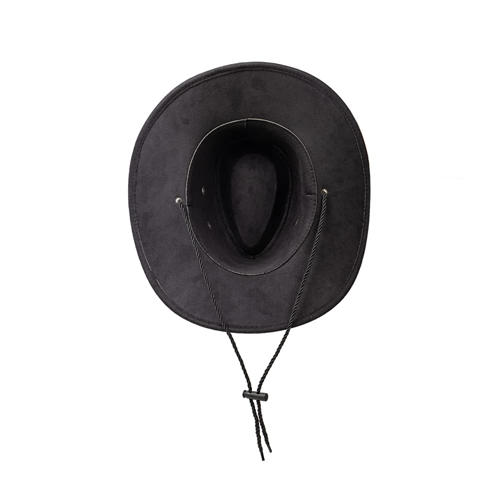COSTHEME Cowboy Hat for Men and Women with Wide Brim - Black Felt Western Hat with String Sun Hat