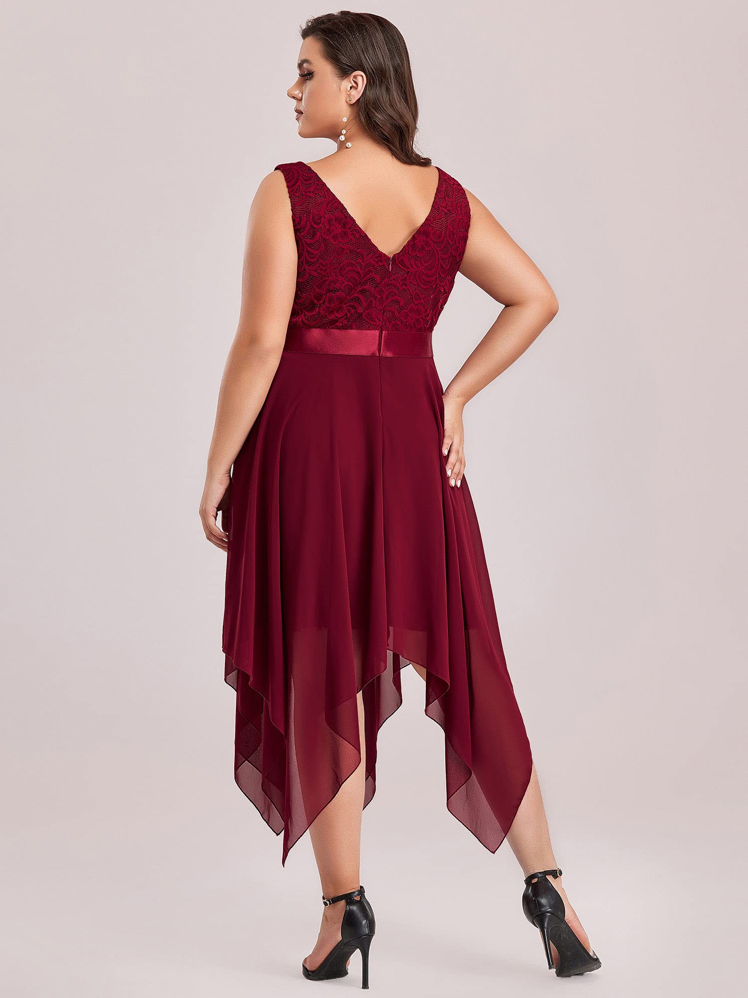 Ever-Pretty Plus Women's Plus Size Deep V Neck Asymmetric Evening Party Dress Burgundy US26