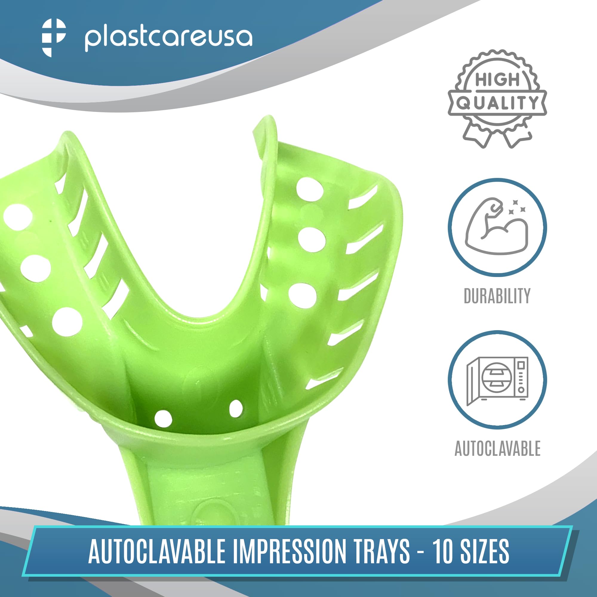 Dental Impression Trays Large Lower - Autoclavable Perforated Impression Tray Set - Size Number 2 (Bag of 12) by PlastCare USA