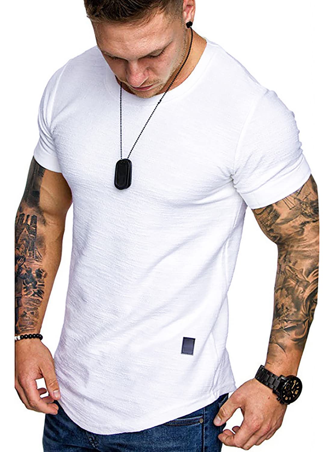 FANARCHER Men’s T-Shirts Athletic Short Sleeve Tee Shirts Gym Workout Cotton Tops White