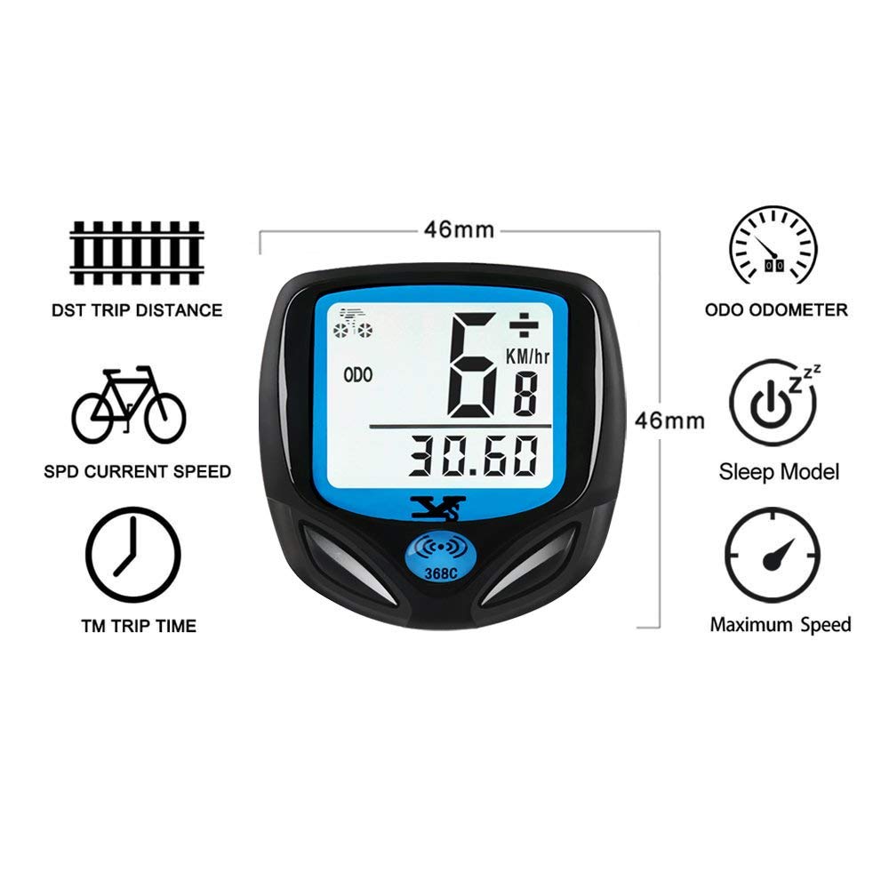 DINOKA Bike Speedometer Waterproof Wireless Bicycle Computer Bike Computer and Cycling Odometer with Automatic Wake-up Multi-Function LCD Backlight Display