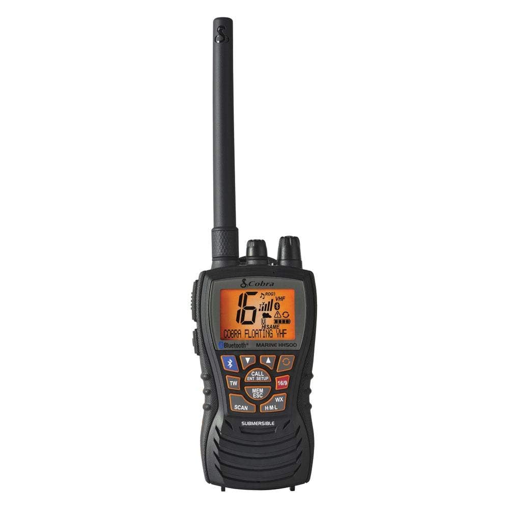 Cobra MR HH500 FLT BT Handheld Floating VHF Radio – 6 Watt, Bluetooth, Submersible, Noise Cancelling Mic, Backlit LCD Display, Floating and Waterproof Design (IP67 rating), Memory Scan, Black