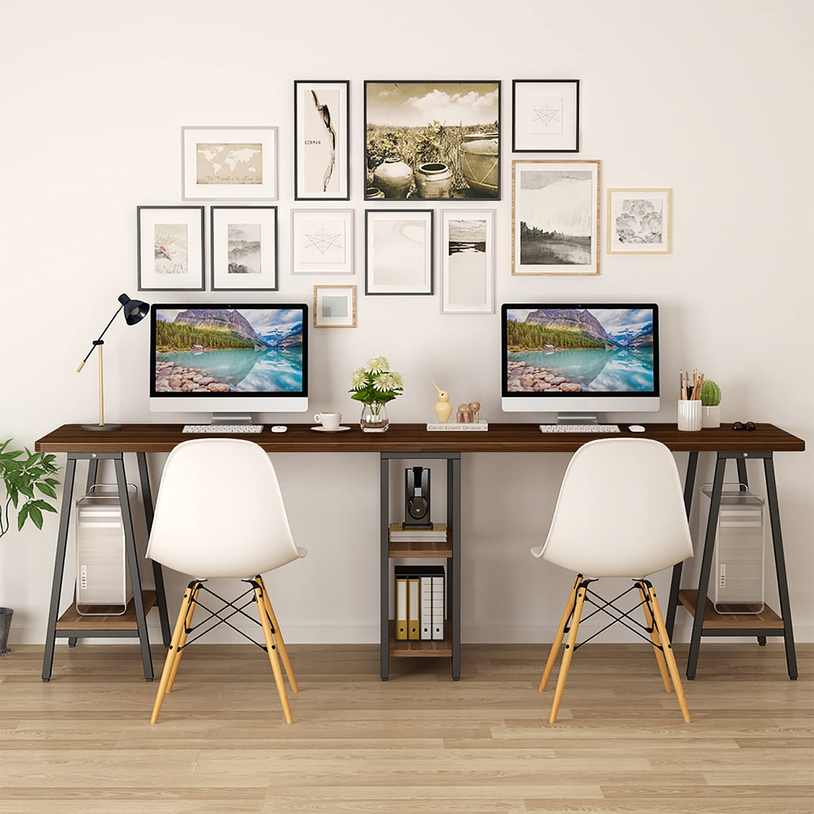 COSTWAY 48 x 24 Inch Universal Table Top, Solid One-piece Wooden Desktop w/Cable Holes, Office Relevance Tabletop for Standard & Sit-to-stand Home Office Desk Frames, Easy Assembly (Walnut)