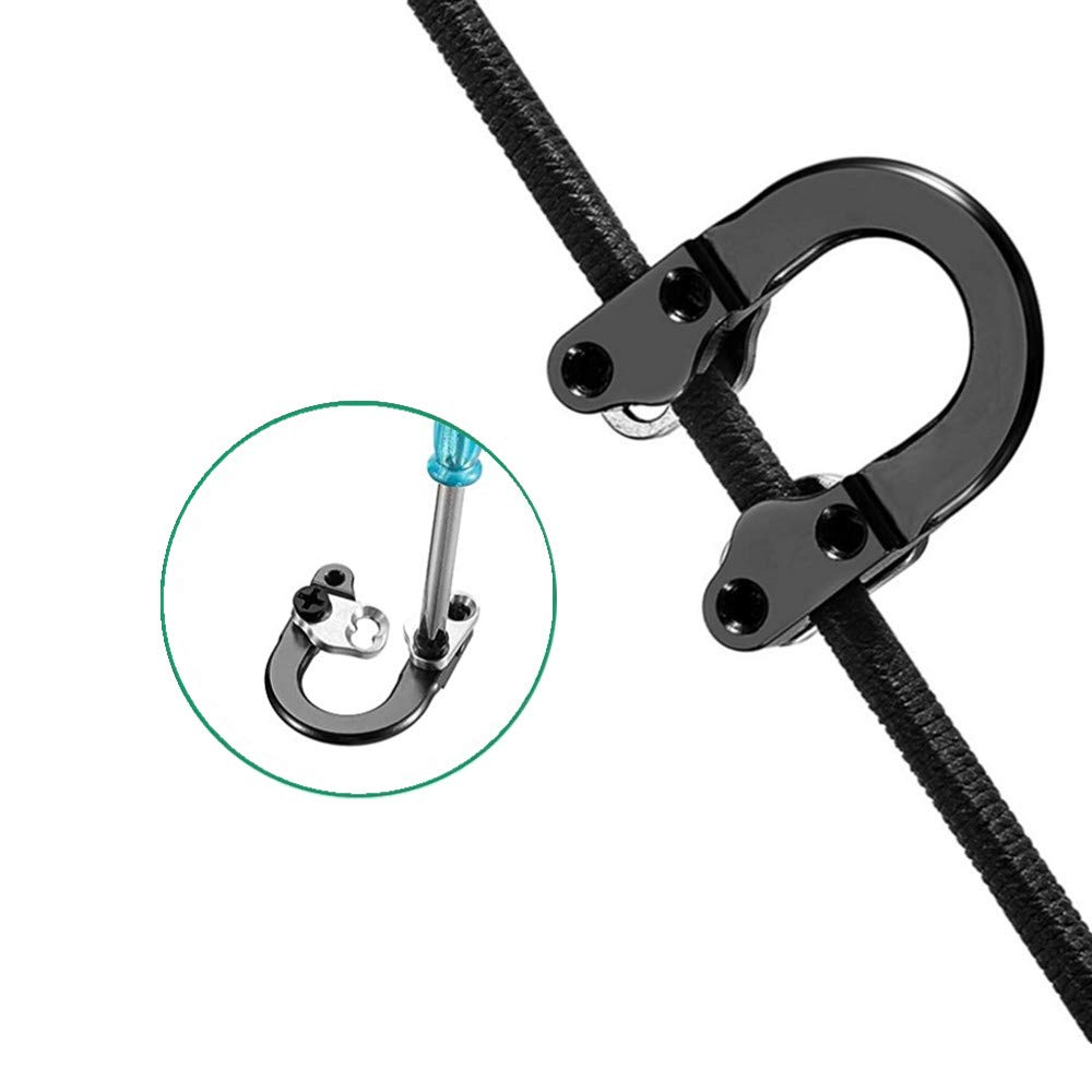 CYYLTD Archery Compound Bow D Loop, Metal U Nock Bowstring Safety Rope Bow Release Buckle, Hunting Shooting Aid Compound Bow Accessories with Extra Install Tool (Black)