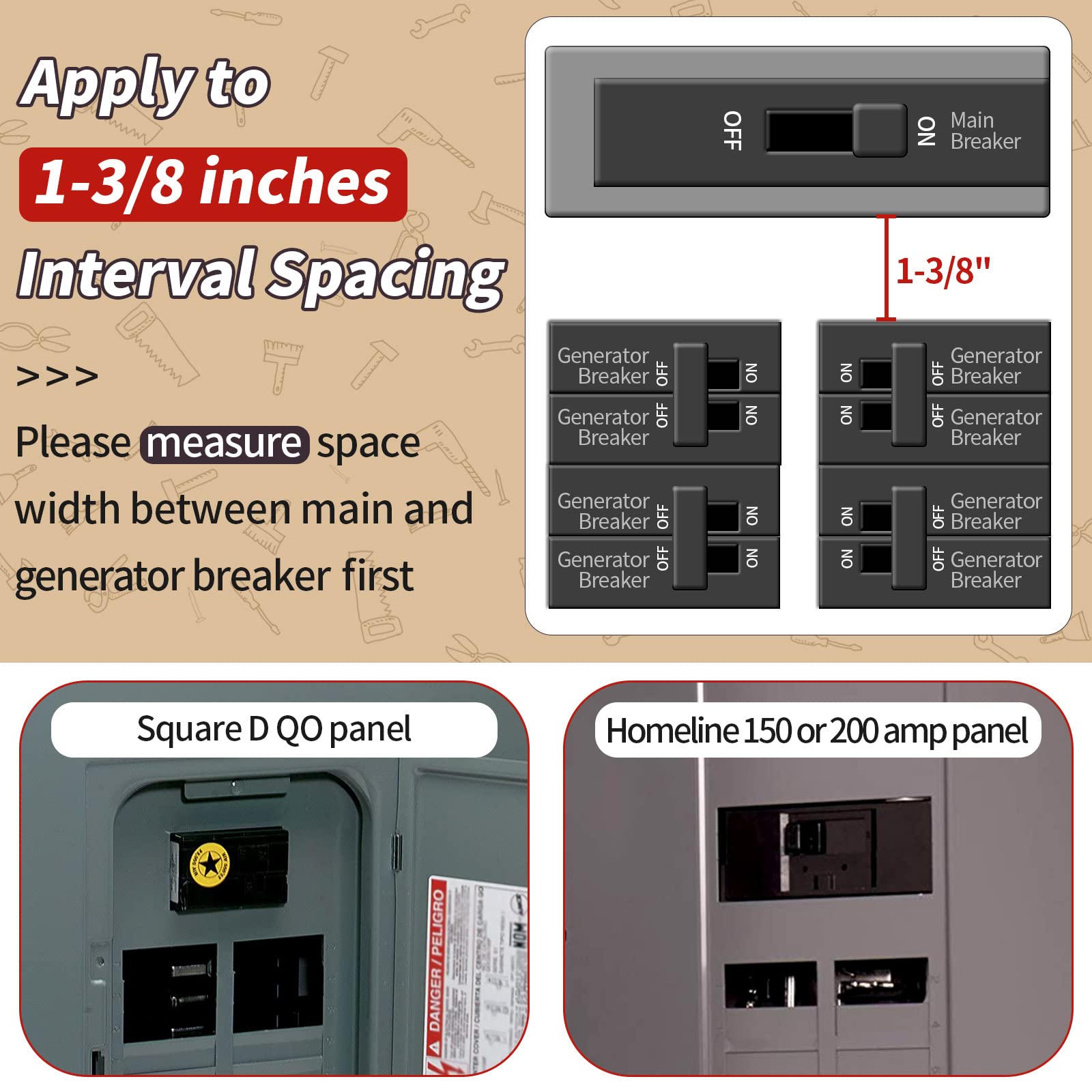 Generator Interlock Kit Compatible w/Square D QO & Homeline 150 or 200A Breaker Box, 1-3/8” Space on Main & Generator Circuit Panel, Safety Manual Lockout Transfer-Switch for Outdoor Portable Power