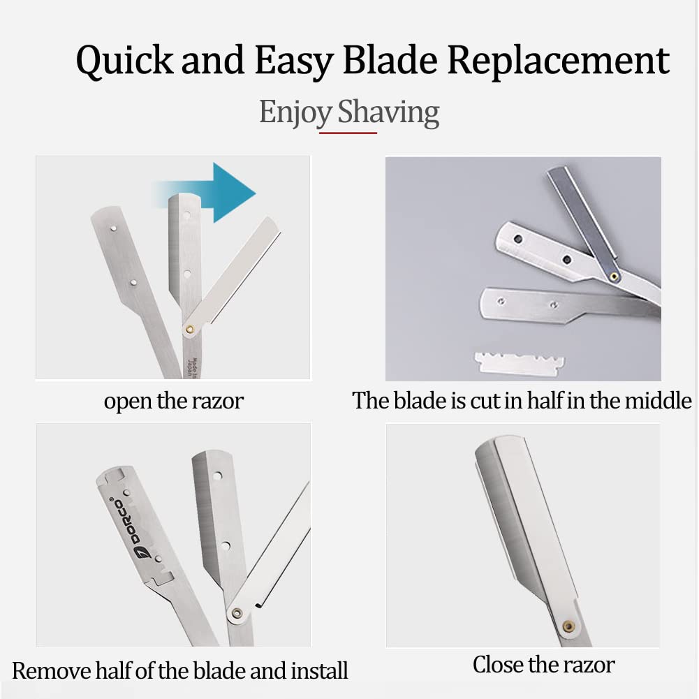 SID Professional Straight Edge Razor Close Shaving Men's Manual Shaver Safety Professional Barber Straight Edge Razor with 100-Pack Blades - 100 Percent Stainless Steel (red) (YKL)