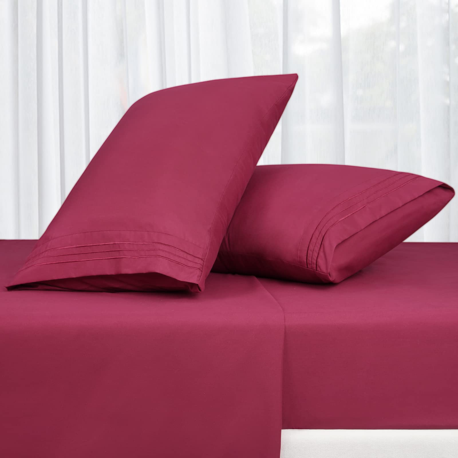 Dekoresyon Full Size Sheet Set, 4Pcs Extra Soft Breathable Cooling Bed Sheet Set with Deep Pockets & Wrinkle Free, Ultra Soft Hotel Luxury Bedding Sheets & Pillowcases(Full,Burgundy)