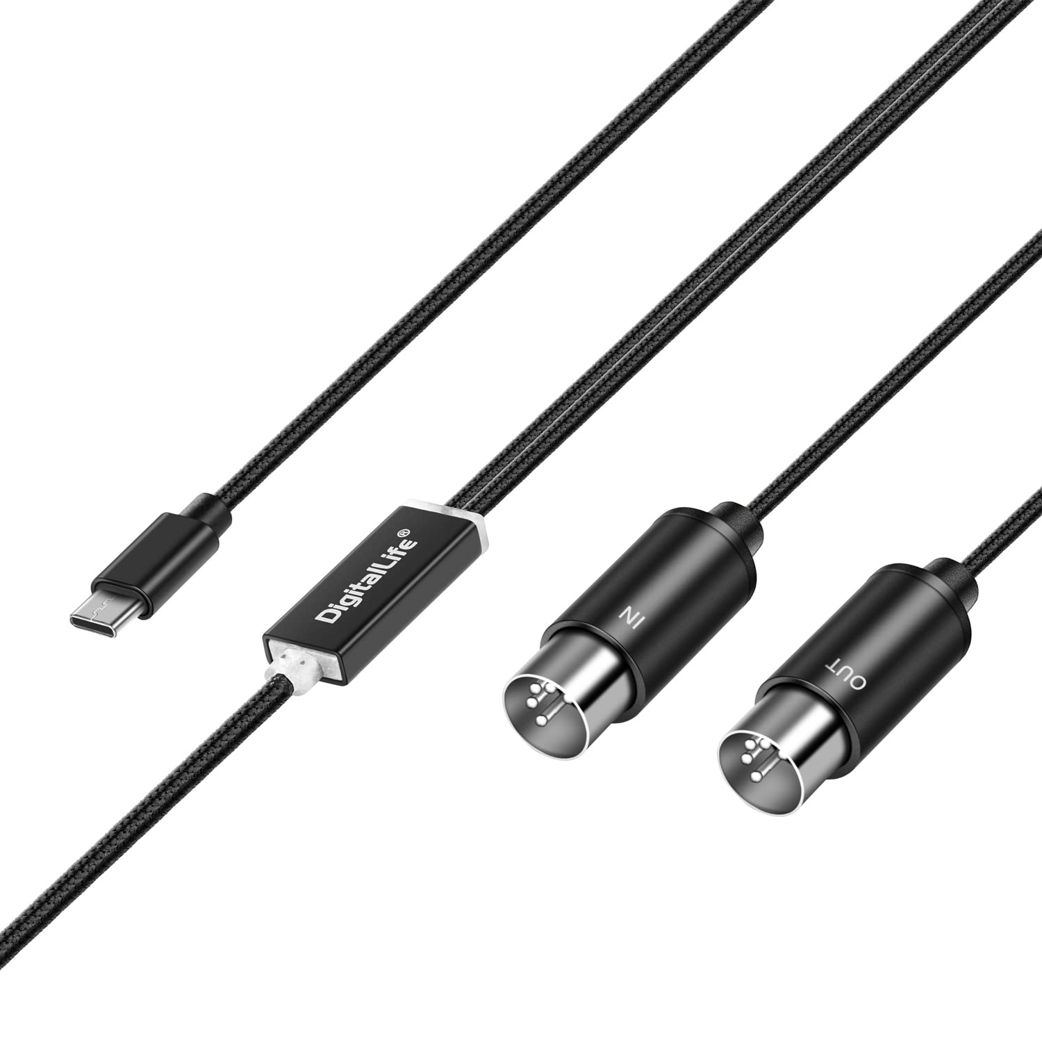 DigitalLife MIDI-A01 | USB-C to MIDI Interface Converter Adapter with LED Indicator (5-Pin, 1 in/Out)