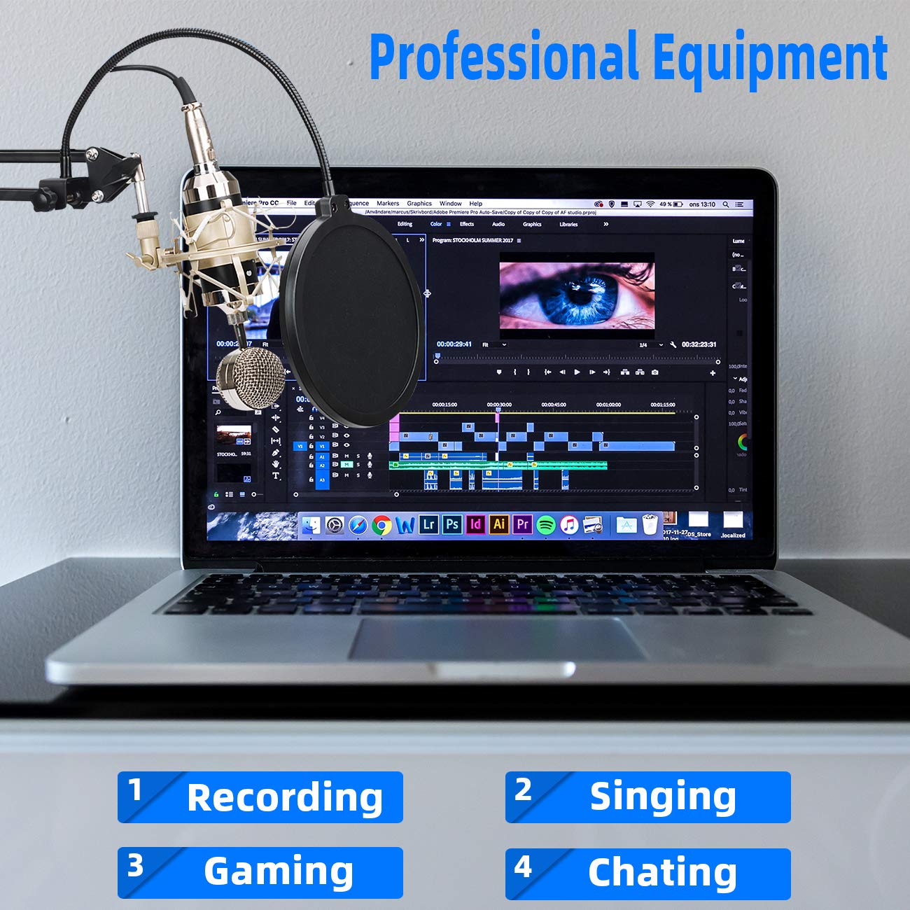 Depusheng NB-35 Microphone Scissor Arm Stand and Table Mounting Clamp & NW Filter Windscreen Shield & Metal Mount Kit