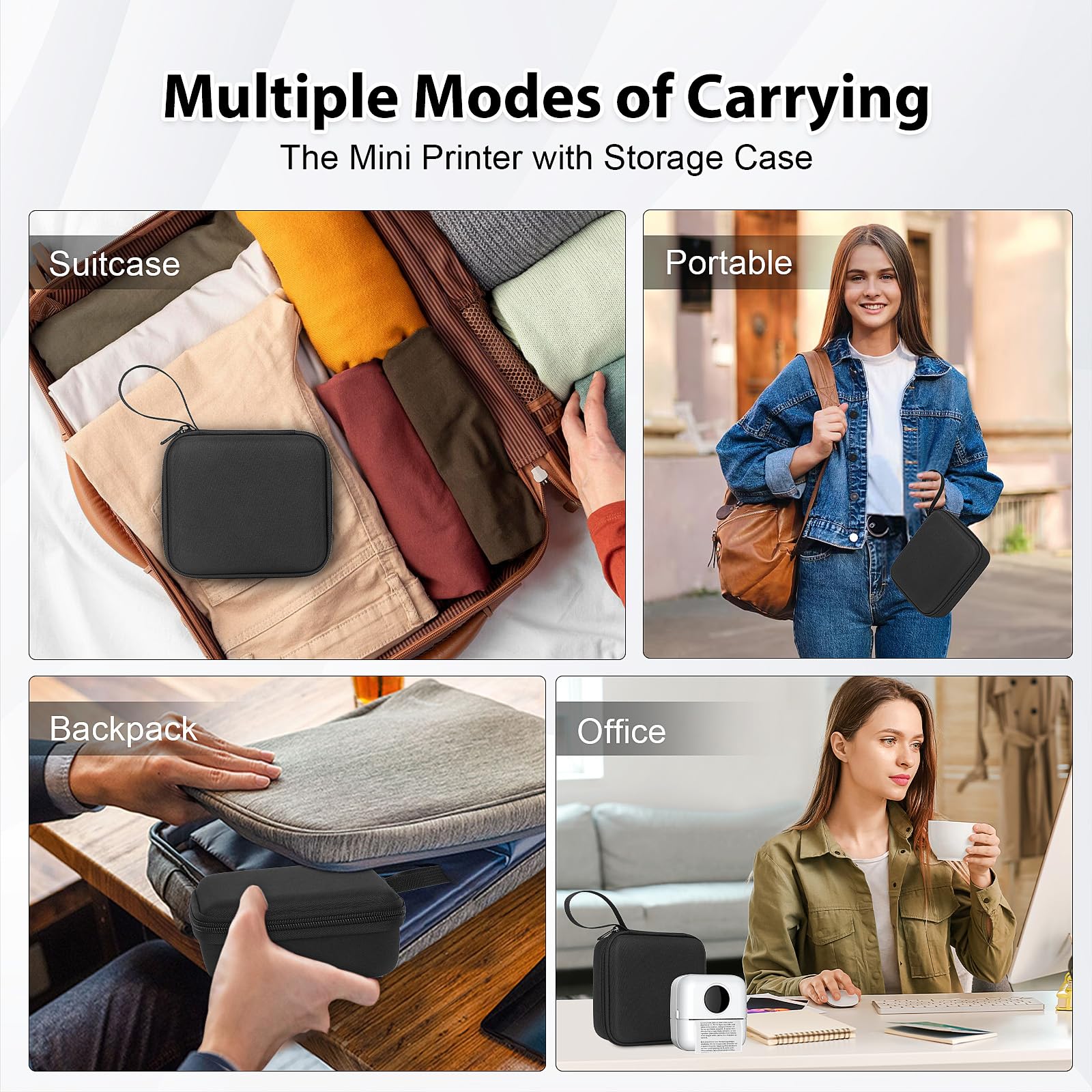 HuiJuKeJi Mini Inkless Printer for iOS&Android with Hard Protection Portable Storage Case,Bluetooth Thermal Pocket Printer with 11 Rolls of Thermal Paper&Sticker to Print Photo Receipt