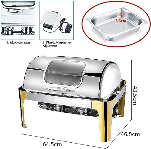 Stainless Steel Chafing Dishes with Lid for Parties, 9L Commercial Food Warmer for Buffet, Buffet Server with 3 Kind of Warming Tray for Holidays, Catering, Home Dinners