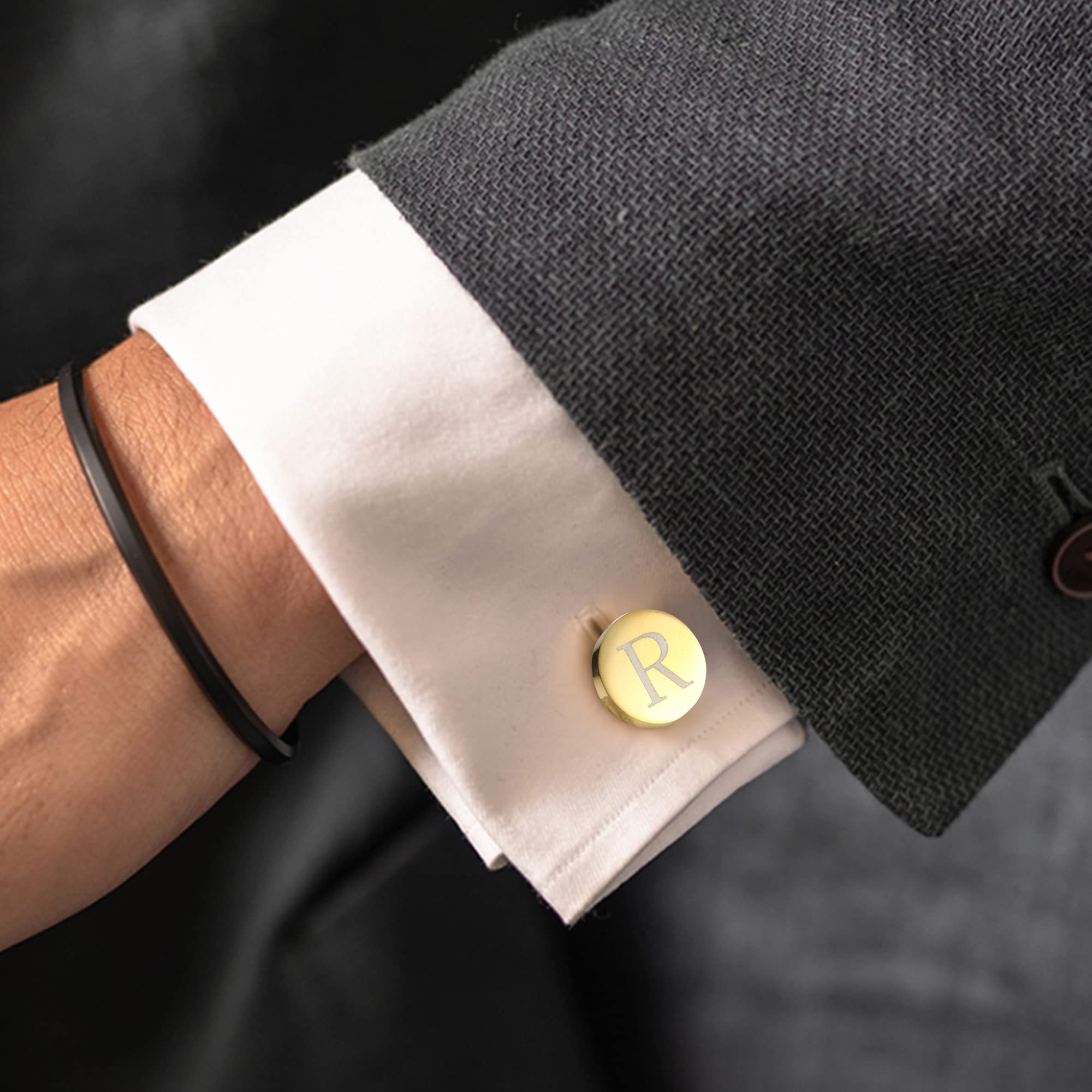 Diamday Cuff Links and Tie Clips Set Personalized Cufflinks for Men Gold J Initial Cufflinks Men's Link Shirt Studs Tie Letter Tie Clips and Cufflinks Set with Box Groomsmen Gift for Him