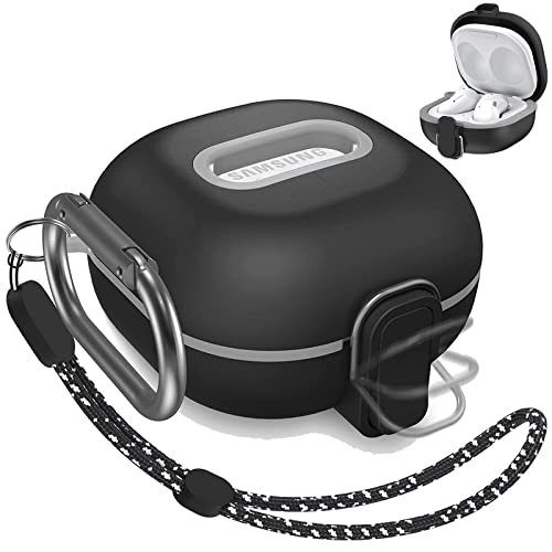 Miimall Compatible for Samsung Galaxy Buds 2 Pro Case/Galaxy Buds Pro Case/Galaxy Buds 2 Case/Galaxy Buds Live Case, Shockproof Full Protective with Lanyard Keychain for Galaxy Buds 2 Pro(Black)