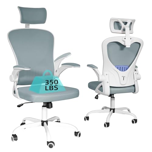 Dvenger Office Desk Chairs with Wheels and Flip up Arms Headrest, Executive Office Chairs Clearance, Height Adjustable Ergonomic Mesh Office Chair for Home Office