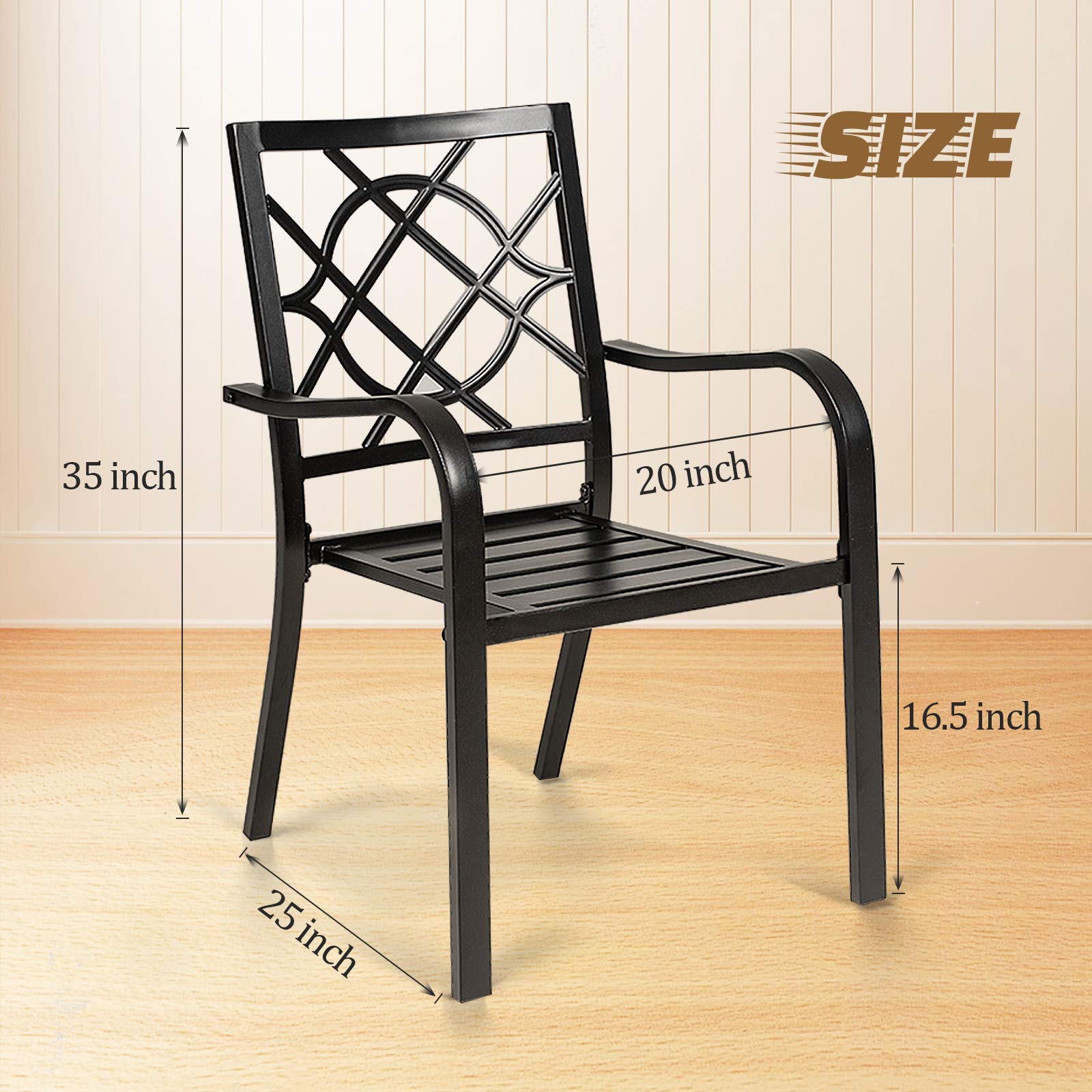 Patiomore 4 Piece Outdoor Dining Chairs 300 lbs Patio Bistro Chairs Stackable Wrought Iron Chairs with Armrest for Garden, Backyard, Balcony