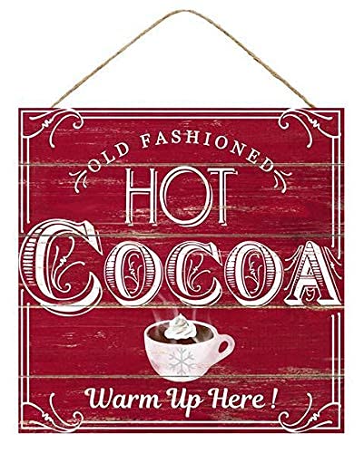 Craig Bachman 12 Inch Square MDF Printed Sign Vintage Hot Cocoa Theme (White, Red, Beige) Christmas Decor
