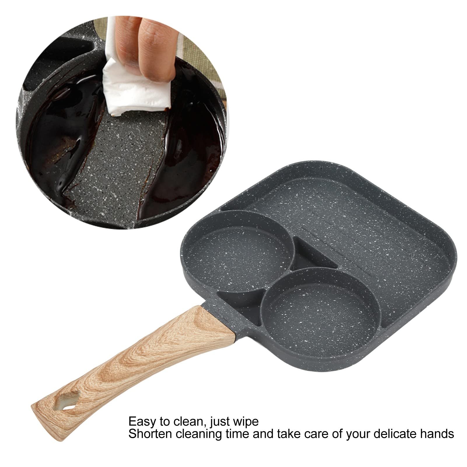 Fdit Fried Egg Pan, Egg Frying Pan with Lid Nonstick 3 Section Divided Grill Pancake Pan Aluminium Alloy Cooker for Breakfast Home Kitchen