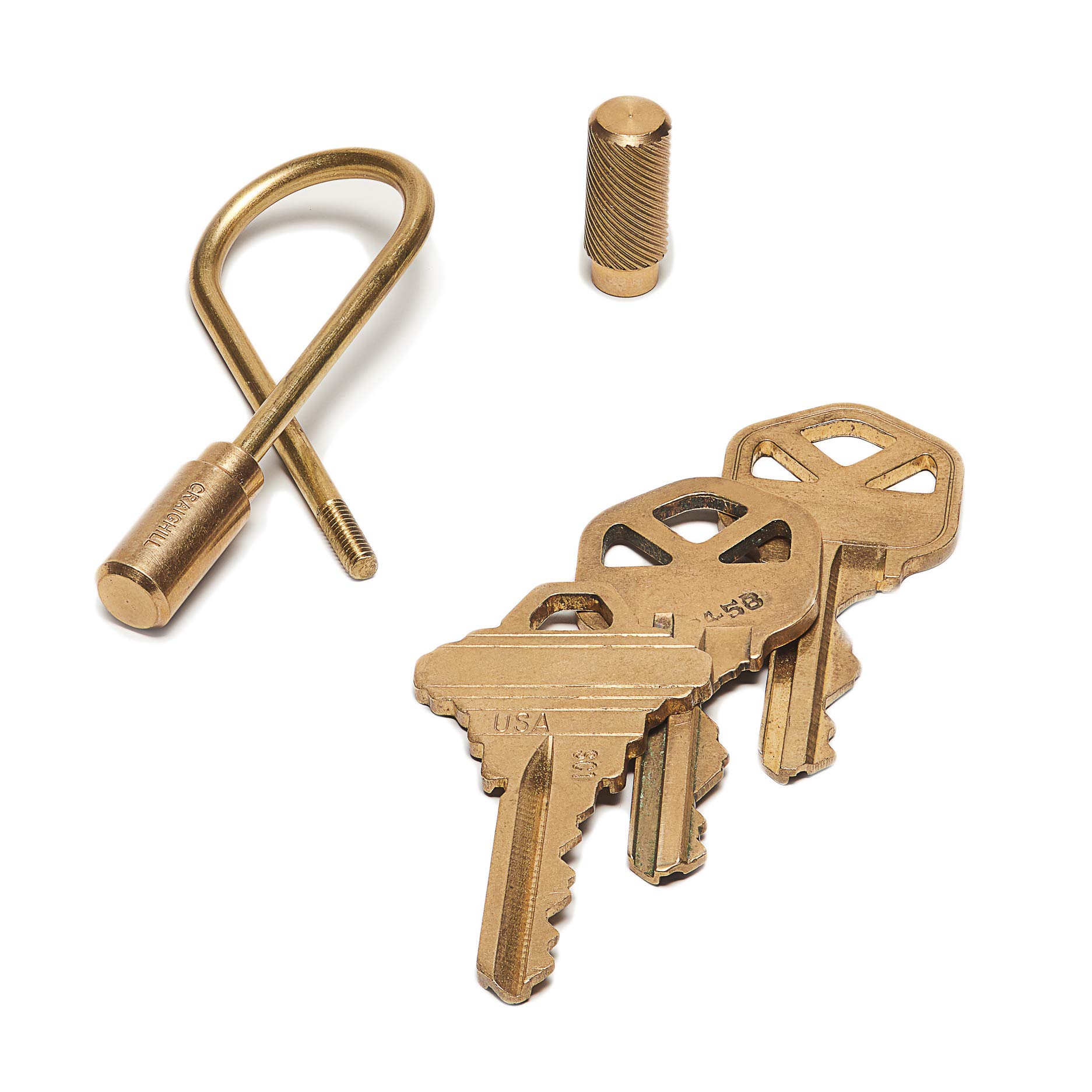 Craighill Closed Helix Keyring - 2” Carabiner Keychain Clip, Modern Minimalist Keyring for Car Keys, Heavy Duty, Lightweight, Helix Shape - Brass