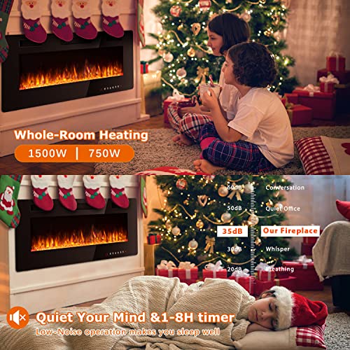 Vitesse 50 inch Ultra-Thin Electric Fireplace in-Wall Recessed and Wall Mounted Fireplace Heater,Linear Fireplace with Multicolor Flame,Timer,Low Noise,750/1500W,Touch Screen & Remote Control(50ββ)