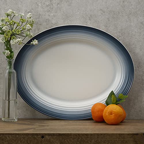 Mikasa Swirl Ombre White Oval Platter, 13.75 Inch, Blue Banded