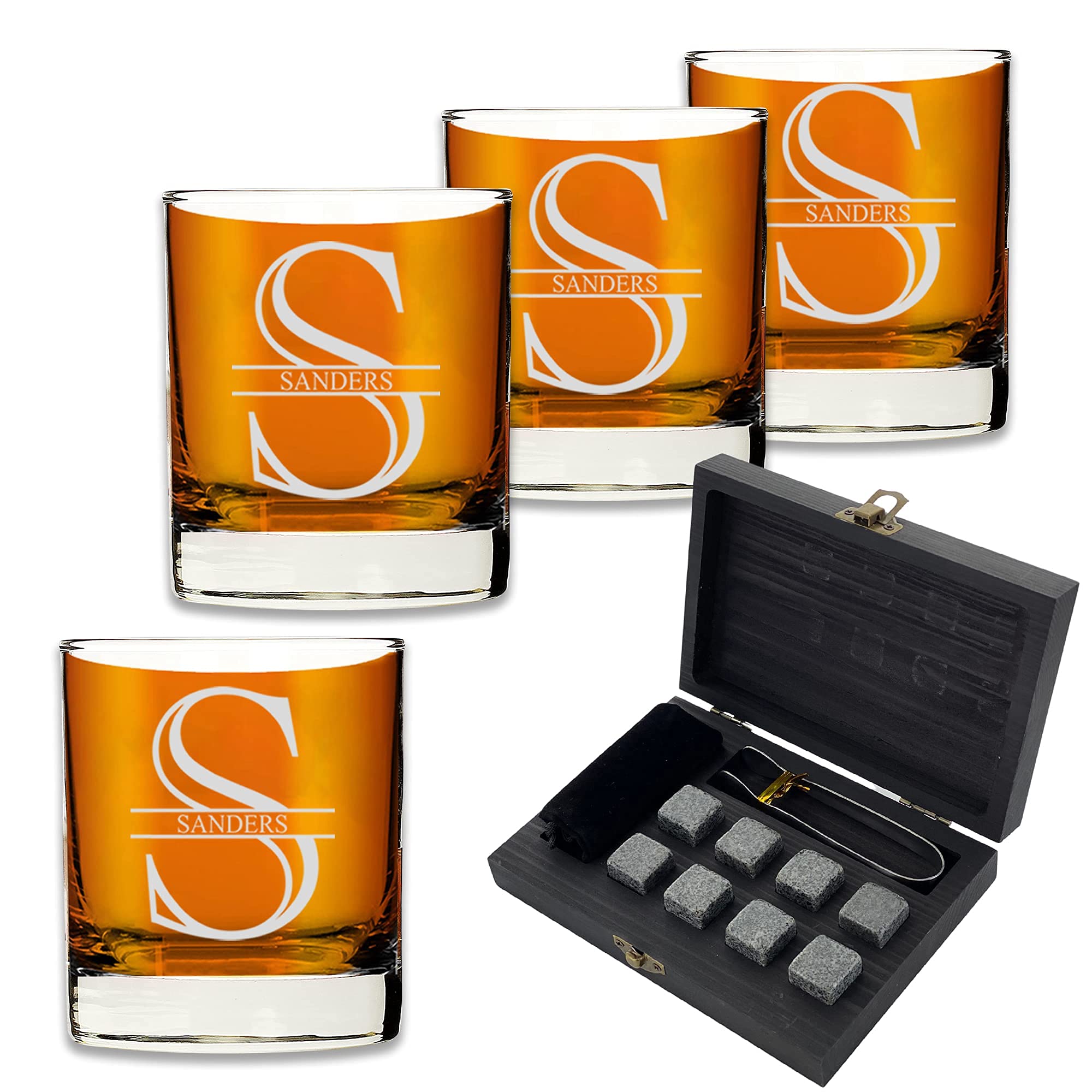 Froolu Customized Whiskey Gifts for Men - Personalized Scotch Glass Gift Set with Box - Engraved Wisky Rocks Glasses for Boyfriend, Husband, Dad - Valentine's, Birthday, Anniversary.