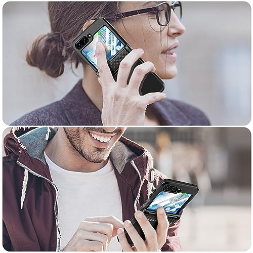 Design for Galaxy Z Flip 5 Case Built in Back Screen Protector, Samsung Galaxy Z Flip 5 Case with Hinge Protection Protective Phone Case for Samsung Galaxy Flip 5 5G (Purple)