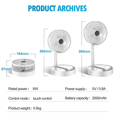 MAESHOP Portable Desk Fan 3 Speeds Wind Quiet Foldable Rechargeable Battery Operated USB Desktop Folding Fan For Office Trave Home Desk Outdoor Bedroom Trave,6.5-Inch (White)