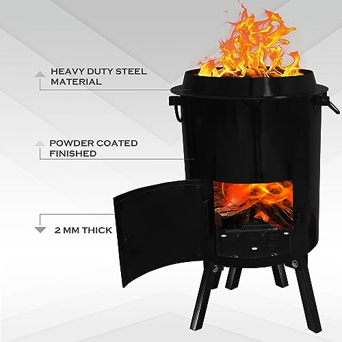 FEBTECH - Wood Fire Uzbek Kazan Oven for Making Plov Pilaf Lagman Shorpa,14-16 inch Diameter, Heavy Duty Steel Qazan Cauldron Duch Oven, Medium & Large Cauldran Capacity 8 L to 18 Ltrs